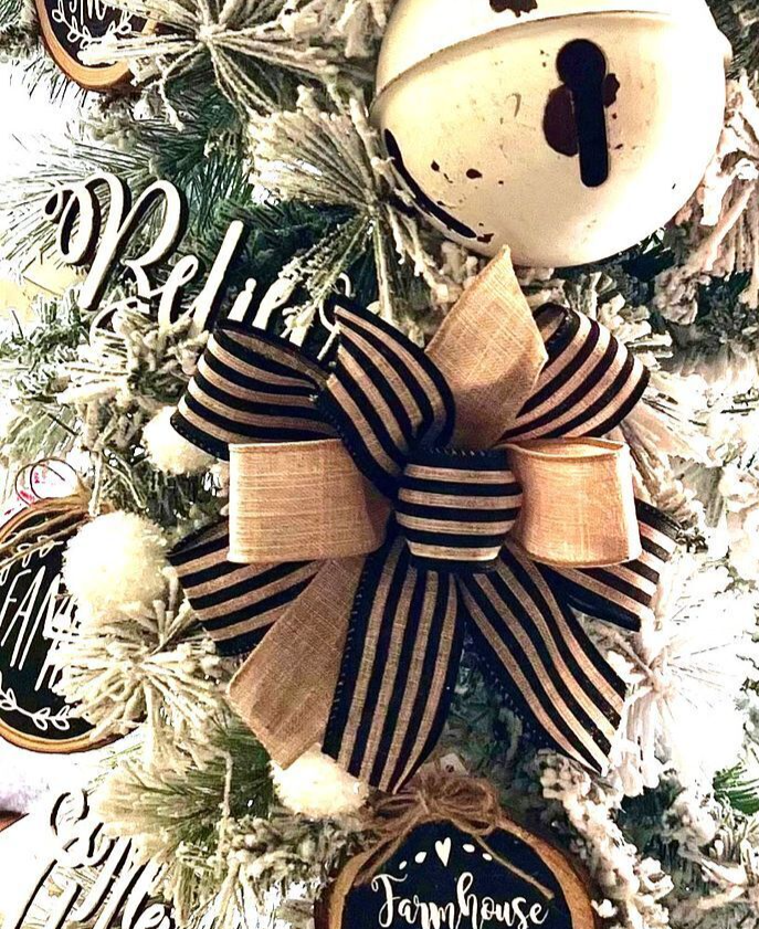 6 " FARMHOUSE STRIPE BOW WIRED RIBBON for TREE, PACAKAGES, WREATH # 219 ...