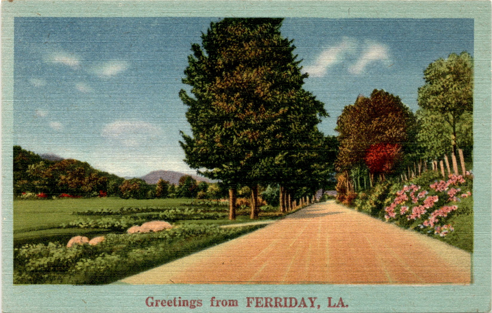 Ferriday Louisiana NYCE landscape colorful design whimsy fun Postcard ...