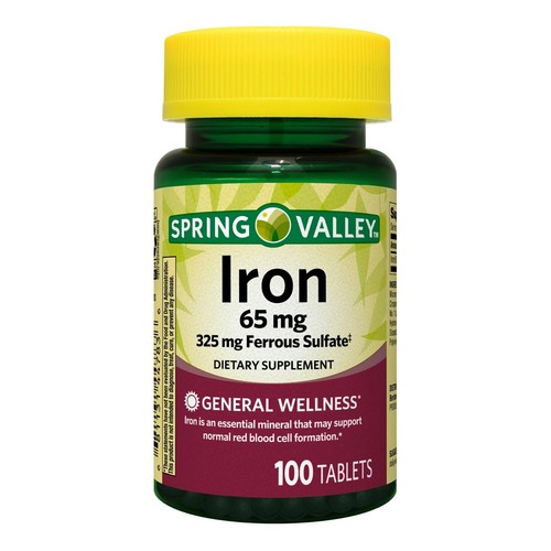Spring Valley Iron 65 mg Tablets General Wellness Immune System 100 ...