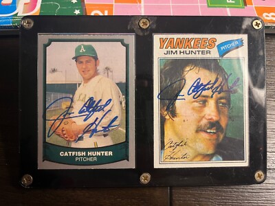 Yankees Jim "Catfish" Hunter Autographed Baseball Cards - Set of 2 ...