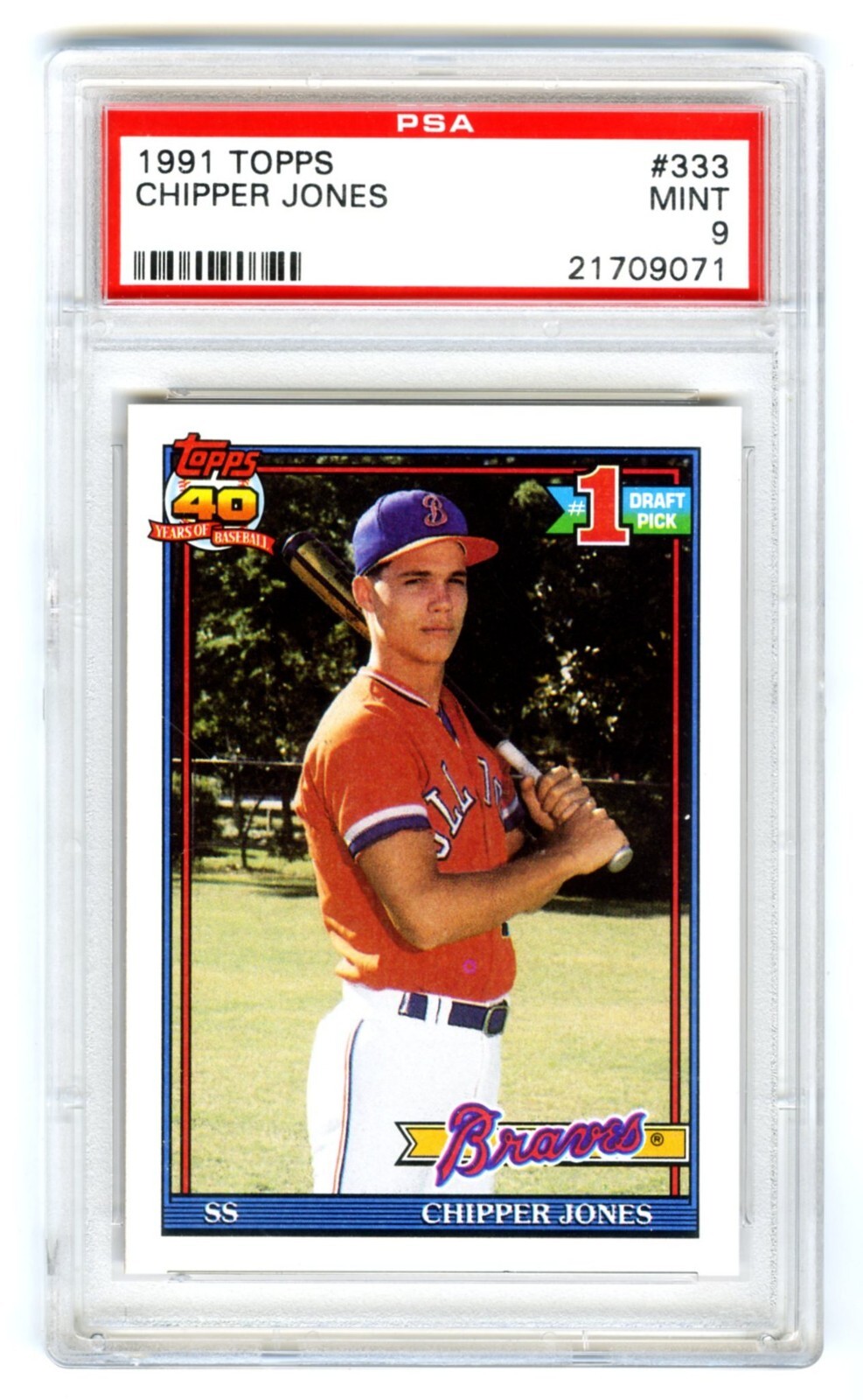 CHIPPER JONES~ATLANTA BRAVES~1991 TOPPS PSA-9 MINT GRADED MLB ROOKIE RC ...