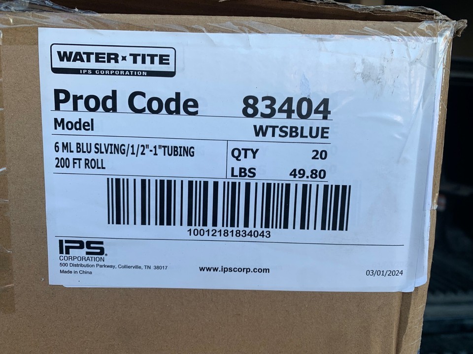 WATER TITE Pipe Sleeve 200 feet Blue 6 MIL-Cooper/PEX/CPVC - 1/2” - 1 ...