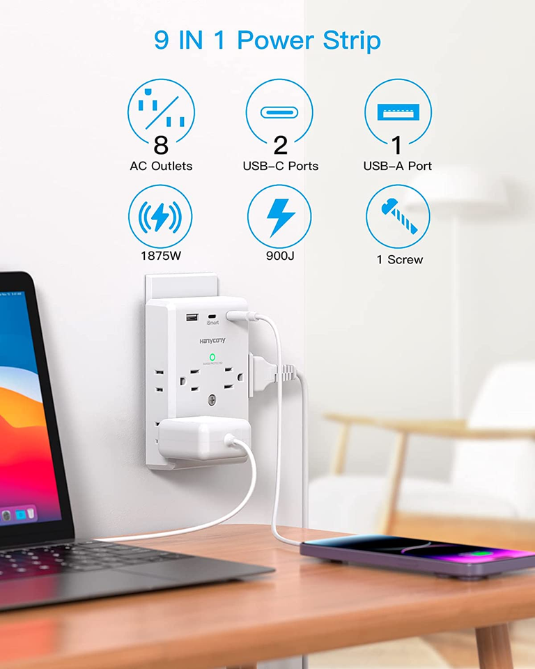 Power Strip Surge Protector Multi Plug Outlet Extender with USB C Ports ...