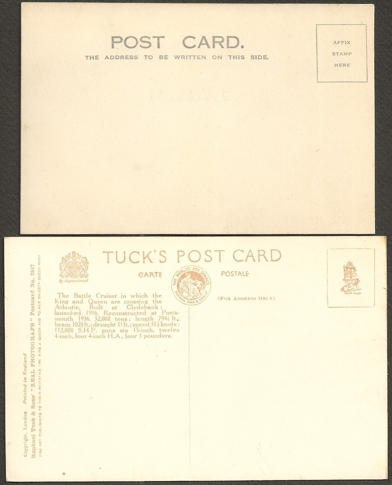 HMS REPULSE. TWO GENUINE PCs. ROYAL NAVY. DREADNOUGHT. BATTLESHIP ...