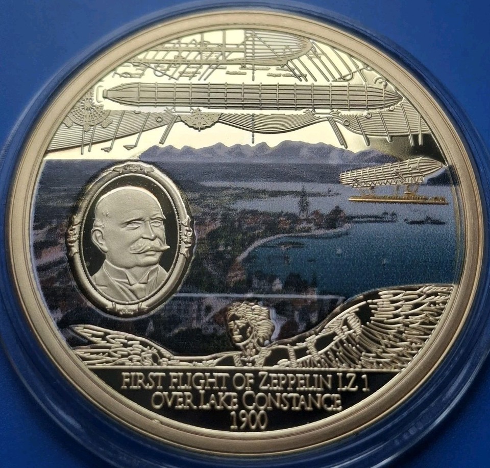 2019 History of Aviation 40mm Zeppelin LZ 1 Flight Gold Plated Proof ...