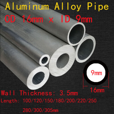 OD 16mm Aluminum Alloy Round Pipe ID 9mm Hollow Straight Tube 100mm ...