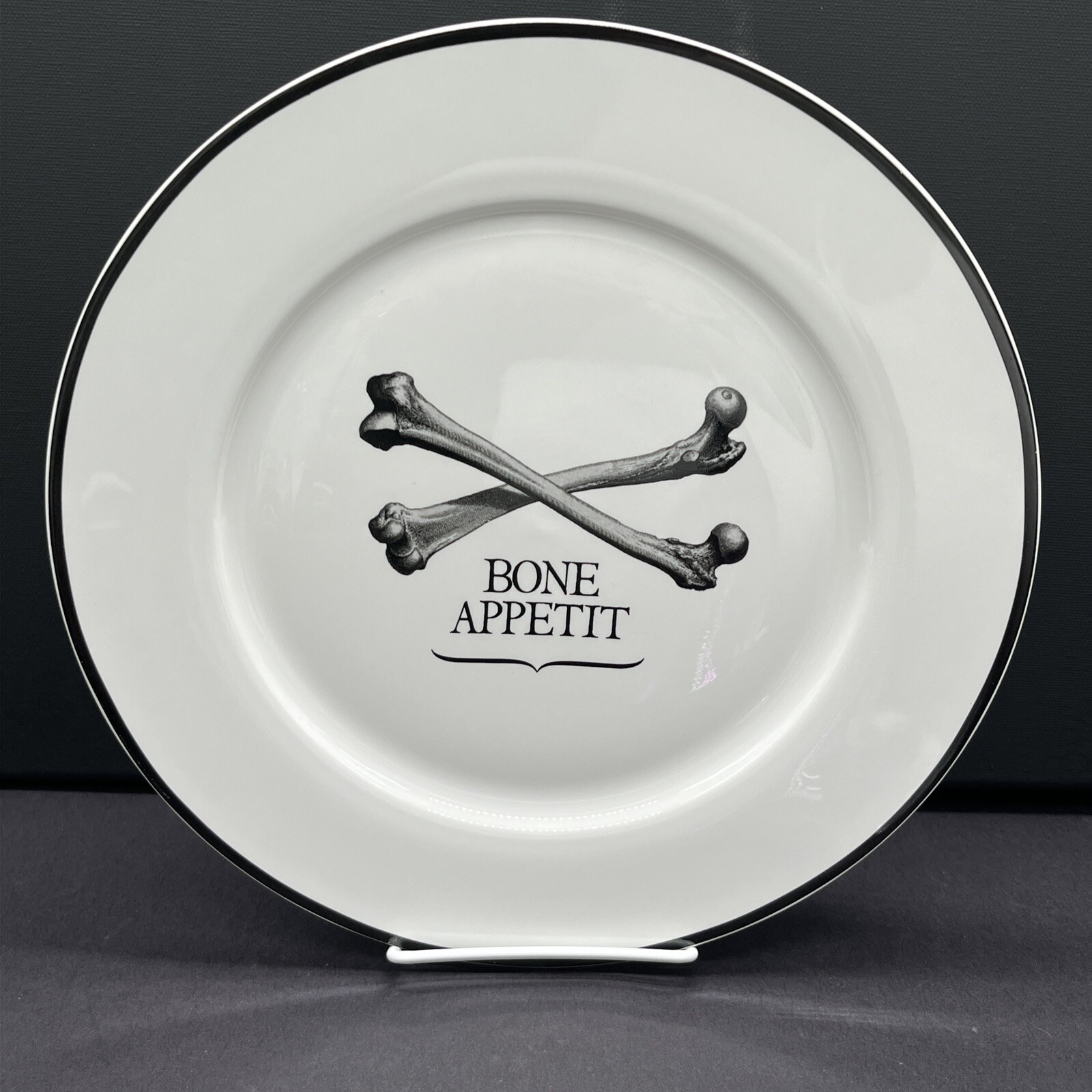 Ciroa Wicked BONE APPETIT 10 1/2" Dinner Plate Black Trim Halloween ...
