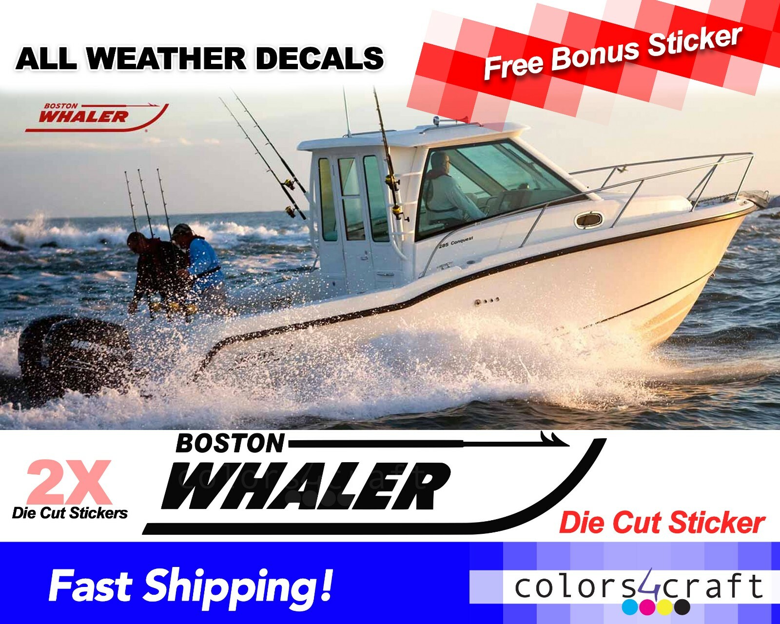 2x Boston Whaler Boat All Weather Stickers Marine High Quality Boat ...
