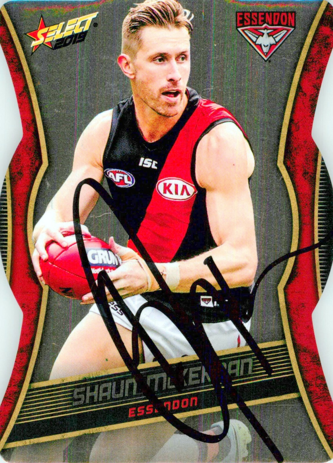 Signed 2019 ESSENDON BOMBERS AFL Card SHAUN MCKERNAN Silver Die Cut ...