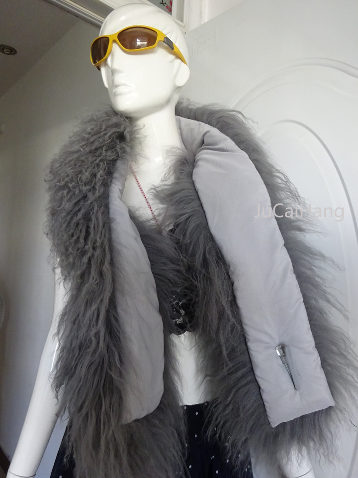 Women's Mongolian Sheep Fur Scarf Long Fur Collar Wool Fur Shawl ...