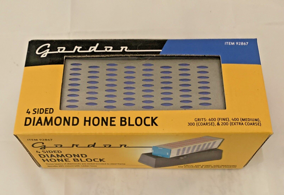 NEW GORDON DIAMOND HONE BLOCK STONE KNIFE SHARPENER WET DRY 4 SIDE ...