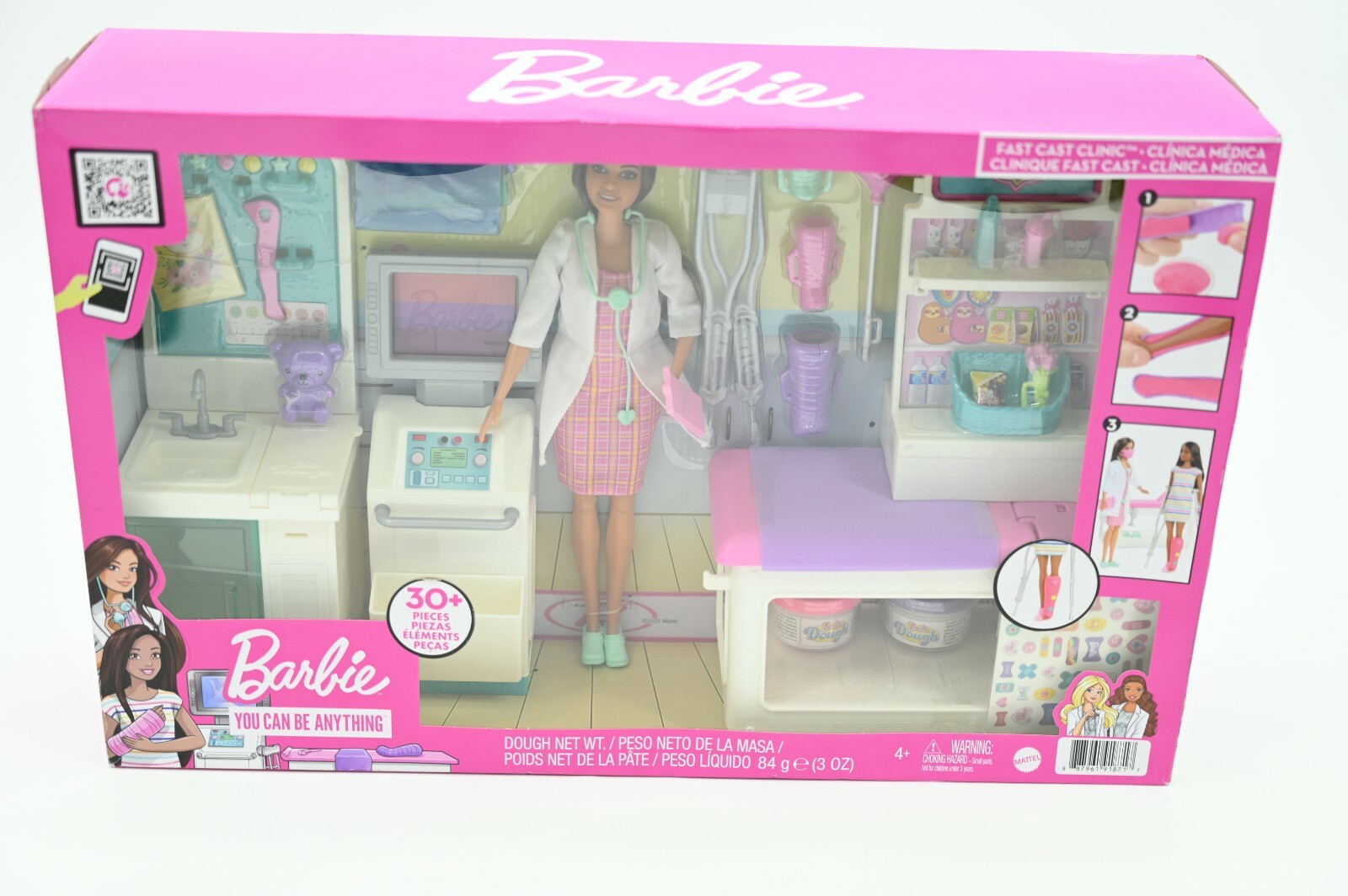 Barbie Fast Cast Clinic Playset with Brunette Barbie Doctor Doll, 4 ...