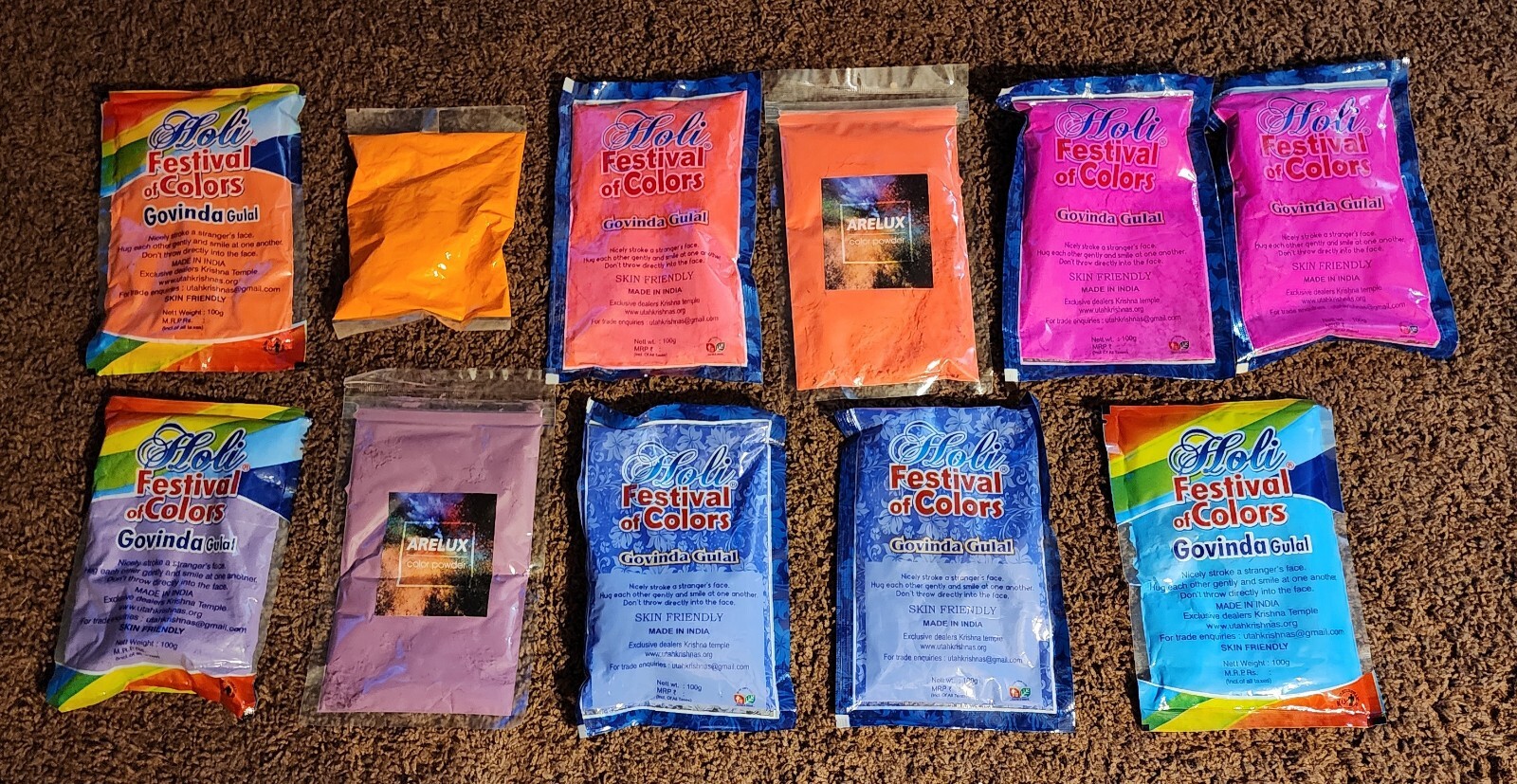 Lot of 11 Colored Powder Assorted Color Packets Holi Areflux Fun Run ...