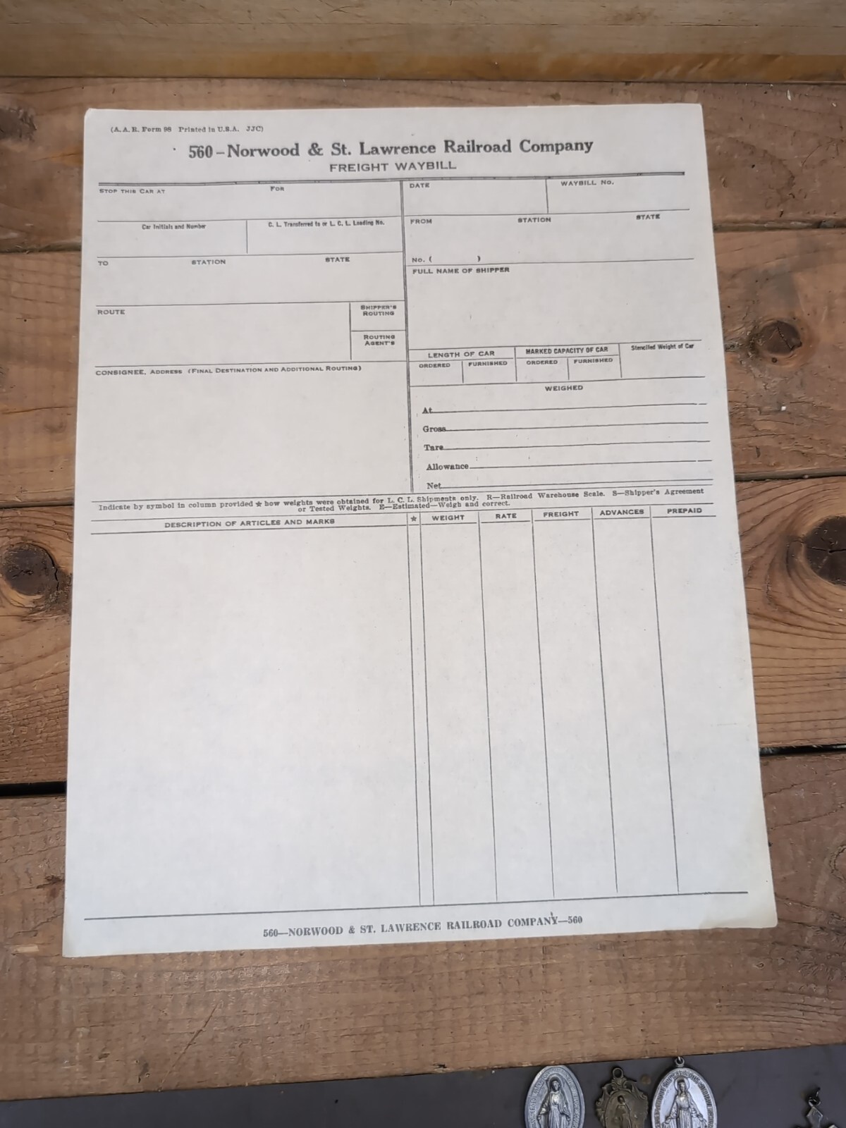 Vintage 560 Norwood & St. Lawrence Railroad Company Freight Waybill | eBay