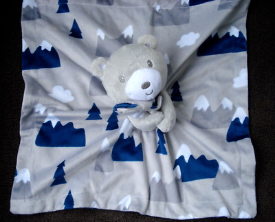 Baby Essentials Plush Blue Gray Bear Security Blanket Mountains Clouds ...