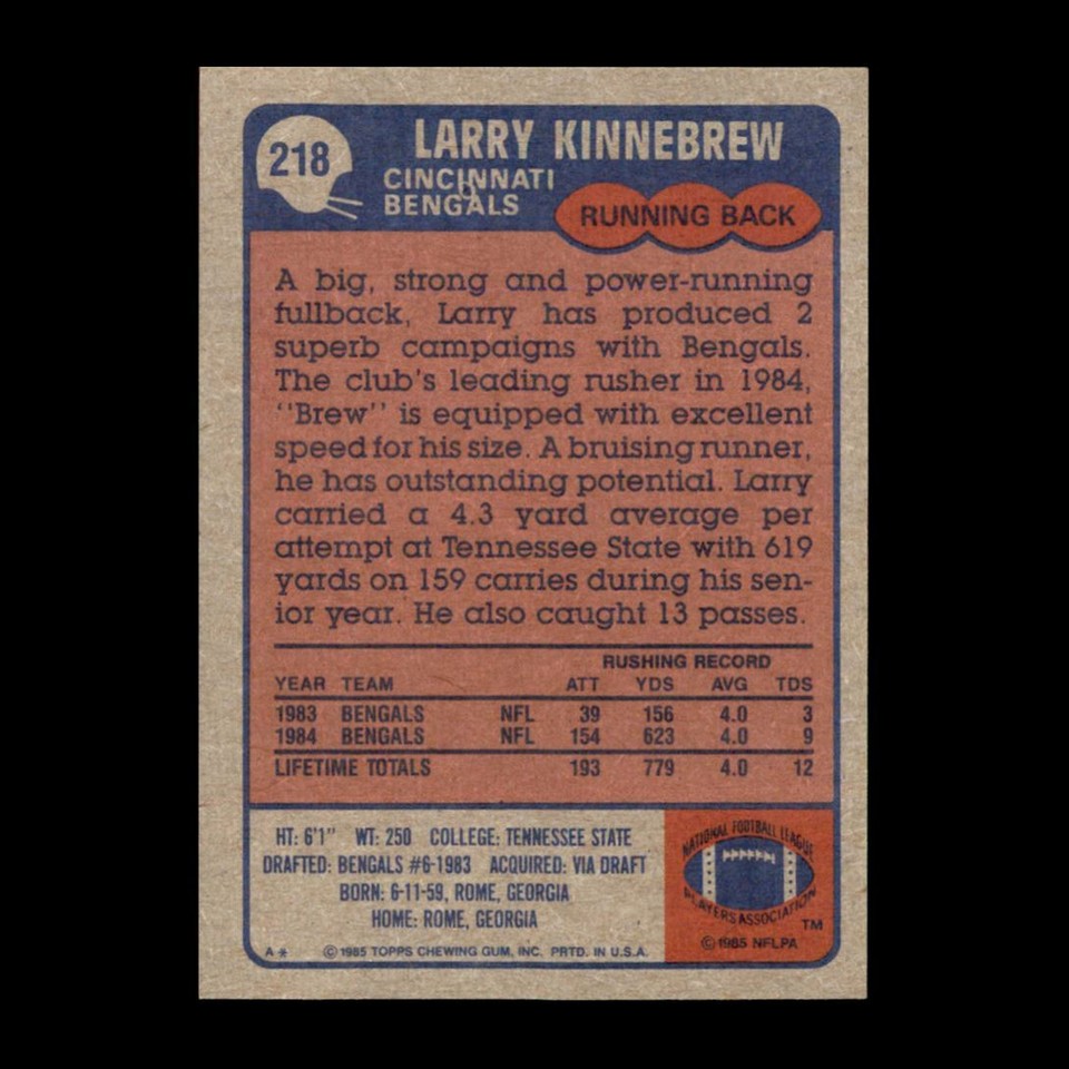 Larry Kinnebrew 2 1985 Topps Rookie Cincinnati Bengals #218 | eBay