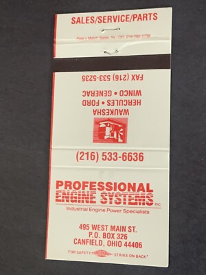 Vintage Ohio Matchbook: “Professional Engine Systems” Canfield, Ohio | eBay