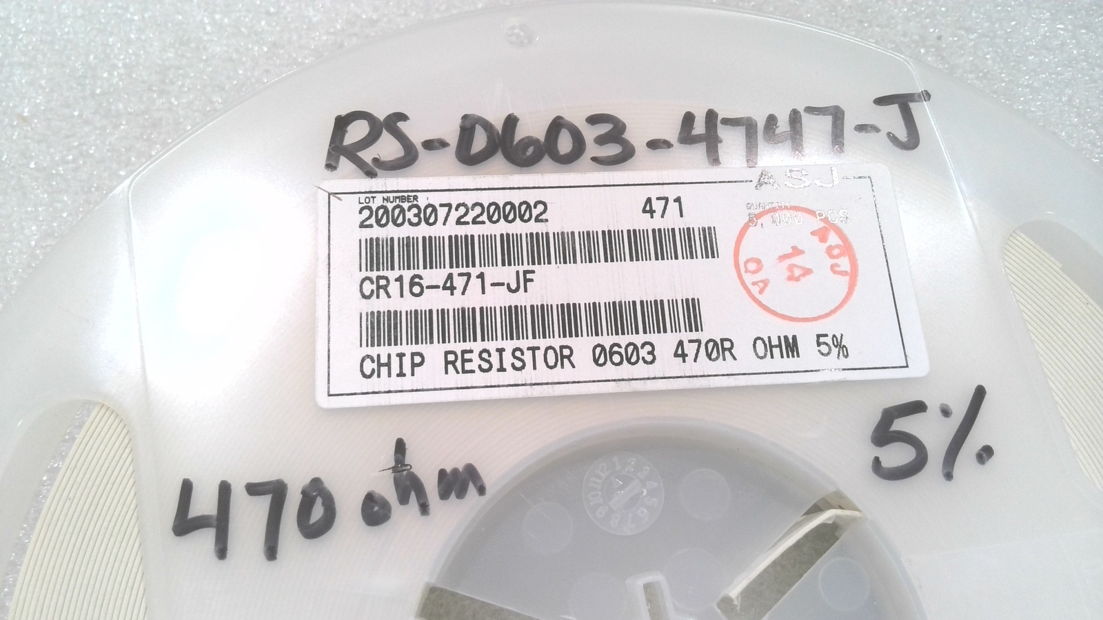 CR16-471-JF CHIP RESISTOR, 0603 470R OHM, 5%, RS-0603-4747-J (LOT OF ...