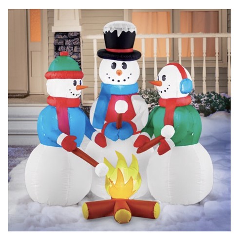 Christmas Snowman Trio Campfire Airblown Inflatable Outdoor Lights Yard ...