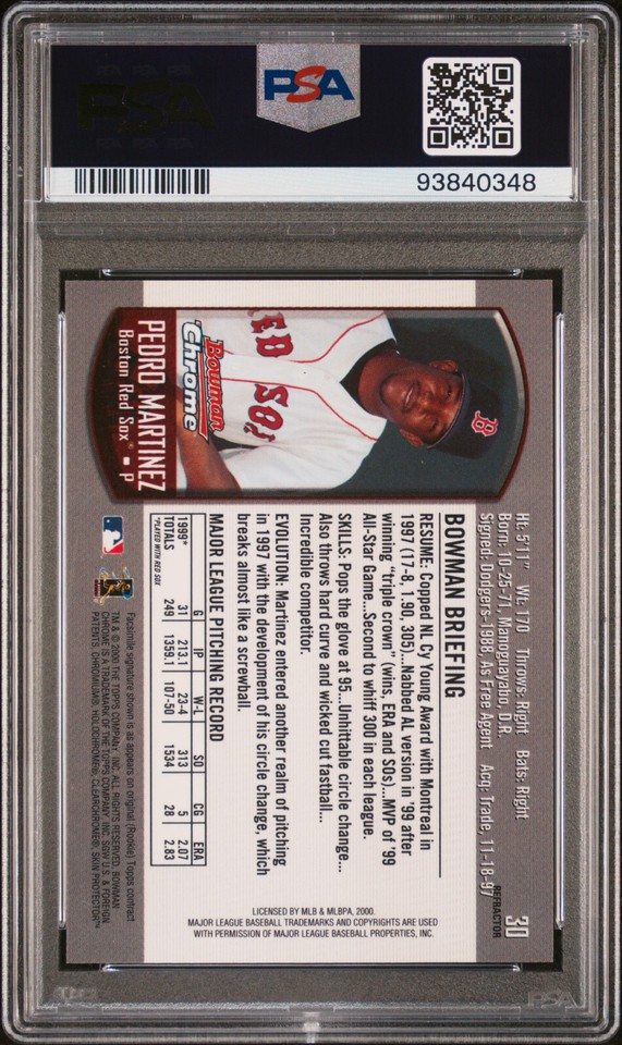 2000 BOWMAN CHROME GOLD SIG REFRACTOR PARALLEL #30 PEDRO MARTINEZ SP ...