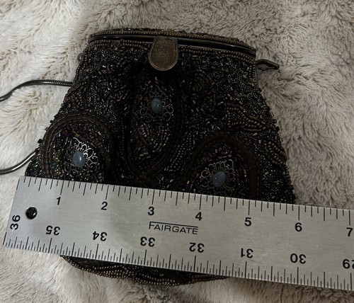 Vintage Lyrella Beaded Evening Bag Chain Strap Brown & Turquoise Art ...