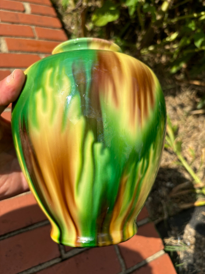 Awaji Pottery Art Deco Japanese Vintage Studio Vase in Yellow Flambe ...