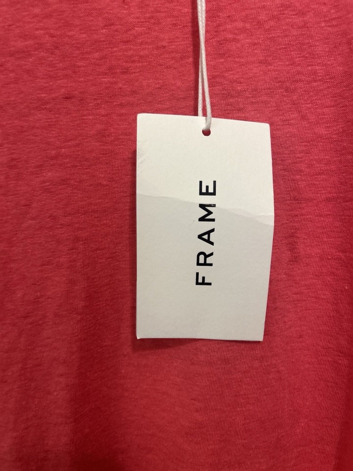 $135 NEW NWT FRAME Easy True Tee Shirt Cornflower Flamingo LINEN Short ...