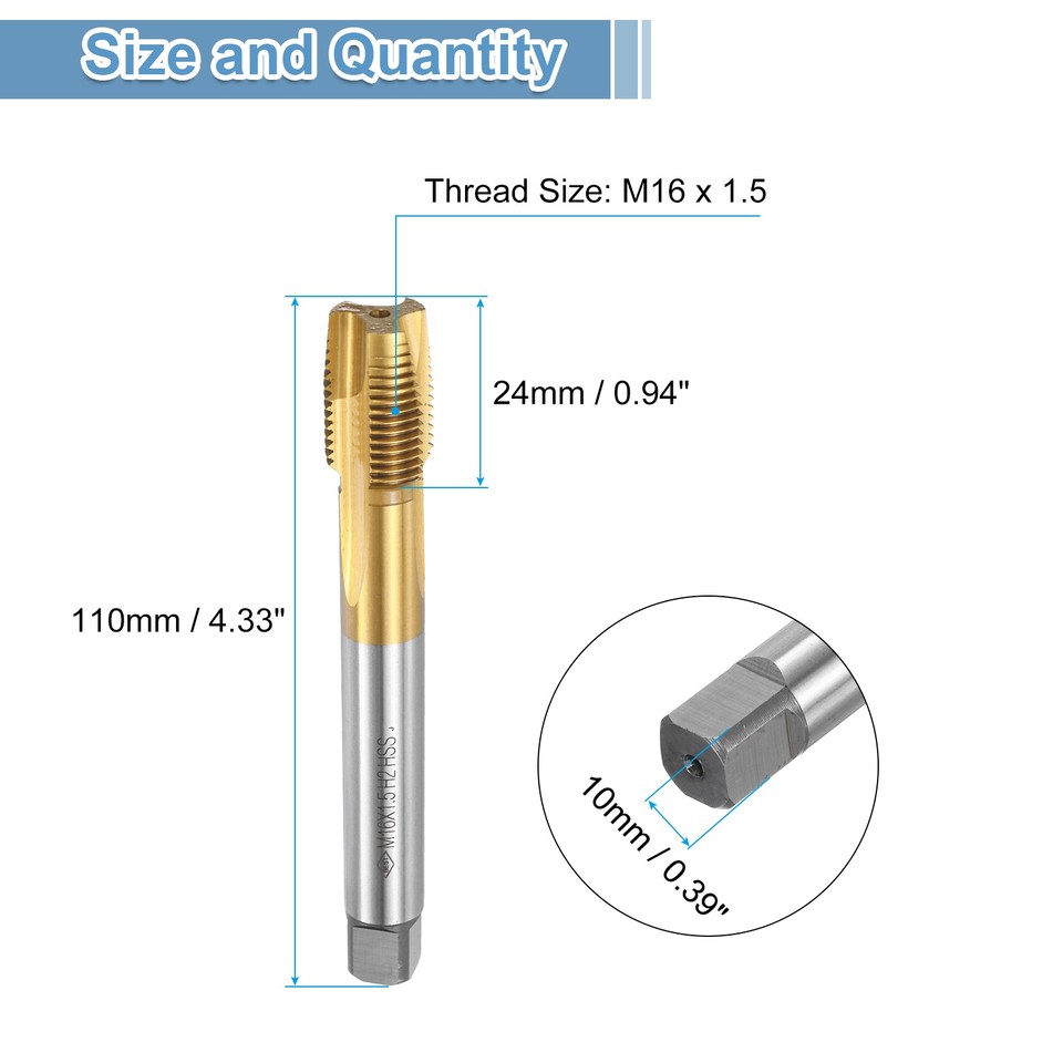 Spiral Point Threading Tap M16 x 1.5 Thread Titanium Coated HSS | eBay ...