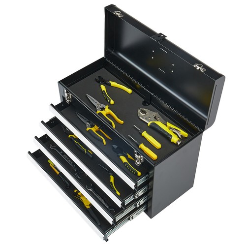 Uimoso 20.5-inch Metal Tool Box with 4 Drawers and Black Tool Organizer ...