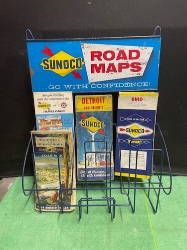 VINTAGE ORIGINAL SUNOCO GAS STATION MAP RACK WITH MAPS | eBay