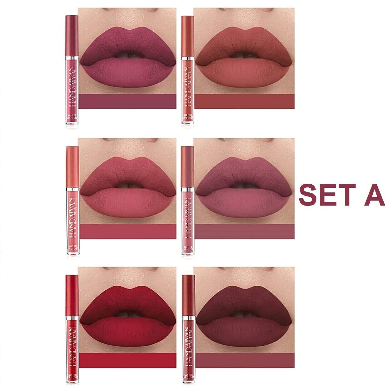 6Pcs Set Lip Gloss Lipstick Matte Velvet Waterproof Long Lasting Makeup ...