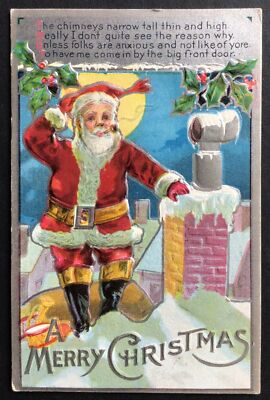 Santa Clause On House Roof Embossed Christmas 1909 Postcard | eBay