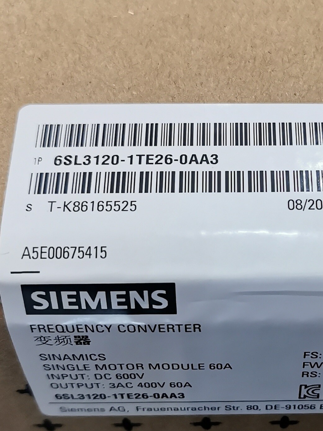 1PC Siemens New Sealed Singal Motor Module 6SL3120-1TE26-0AA3 By DHL ...