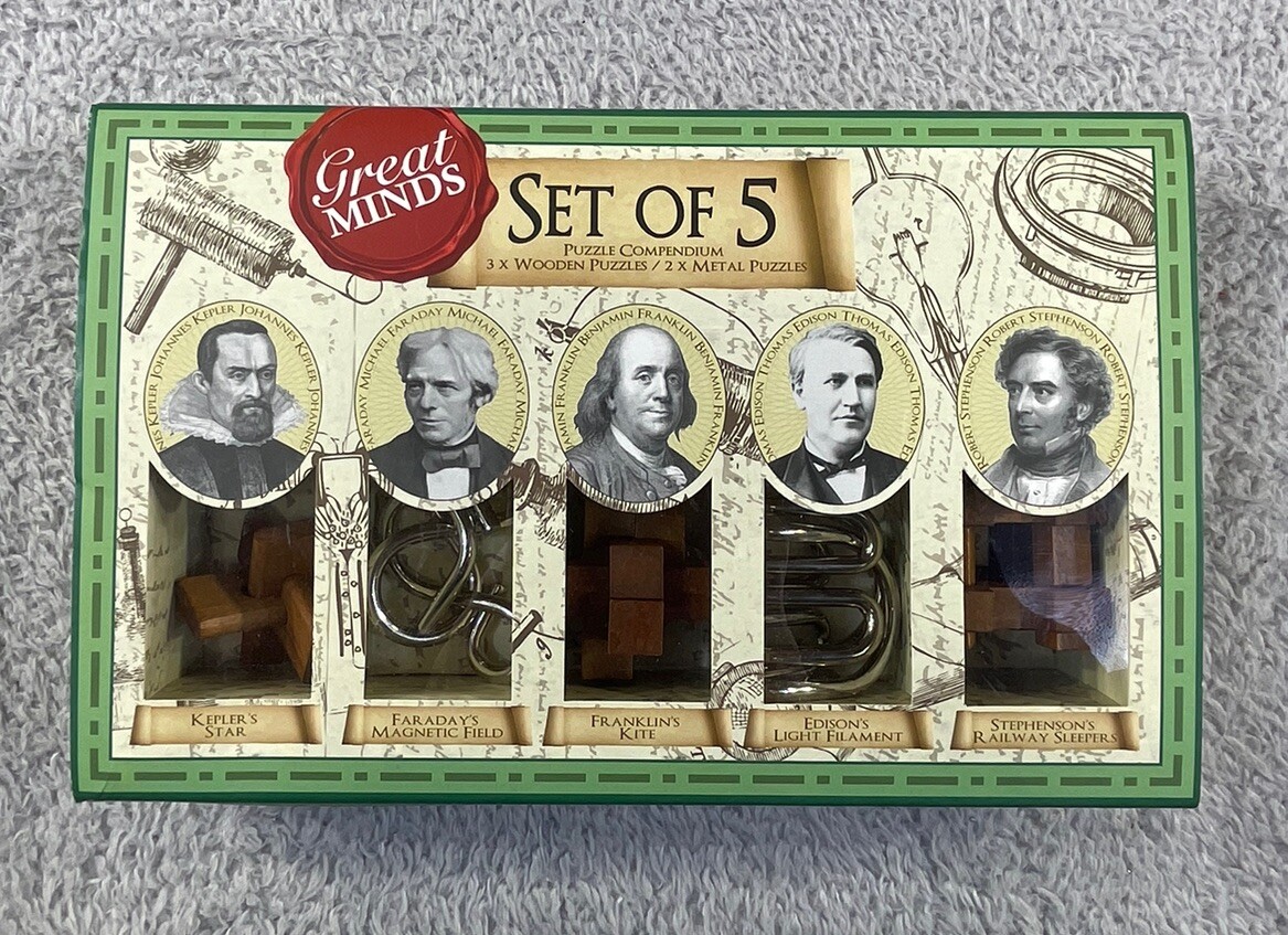 Great Minds Set Of 5 Puzzle Compendium 3 Wooden 2 Metal New In Box | eBay
