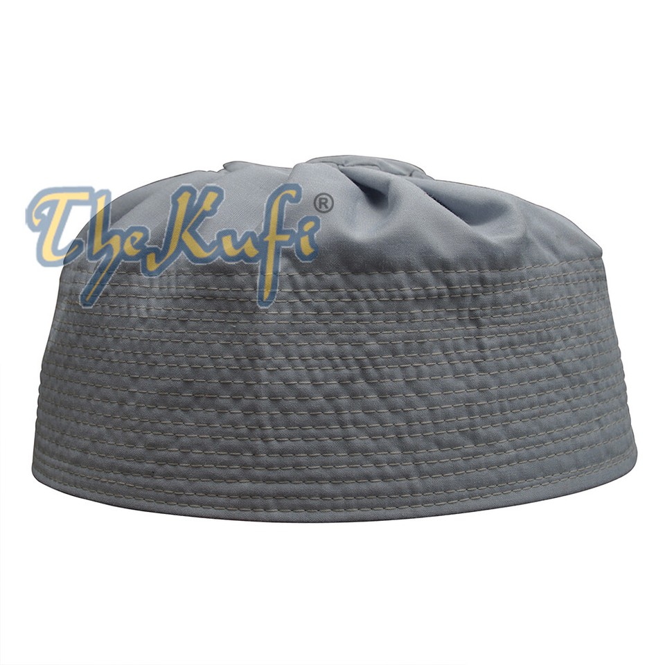 Kufi Prayer Cap Plain Grey Pleated-top Fabric Peci Hat Islamic Topi ...