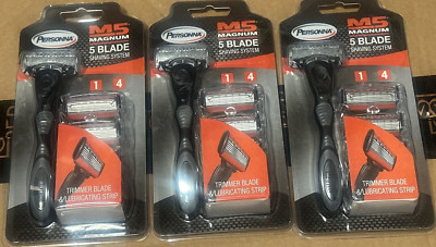 LOT OF 3 M5 Magnum 5 razor Blades with Trimmer 4 Cartridges + Razor | eBay