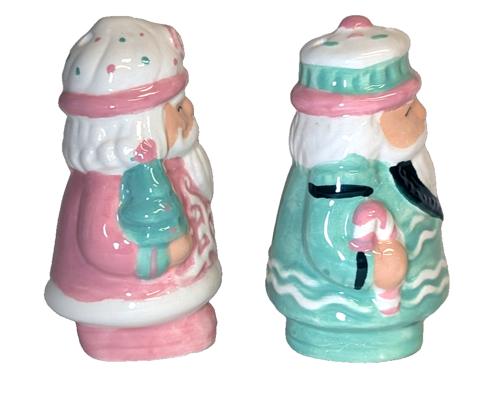 Folk Art Santa Claus Salt and Pepper Shakers Ceramic Pink Green Tree ...