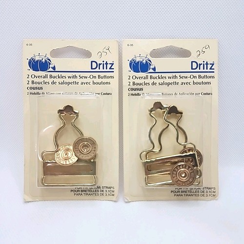 Lot Of 2 Dritz Overall Buckle Sets Sew-On Buttons 1.25" Straps Goldtone ...