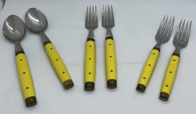 Stainless Flatware YELLOW MELAMINE HANDLES France | eBay