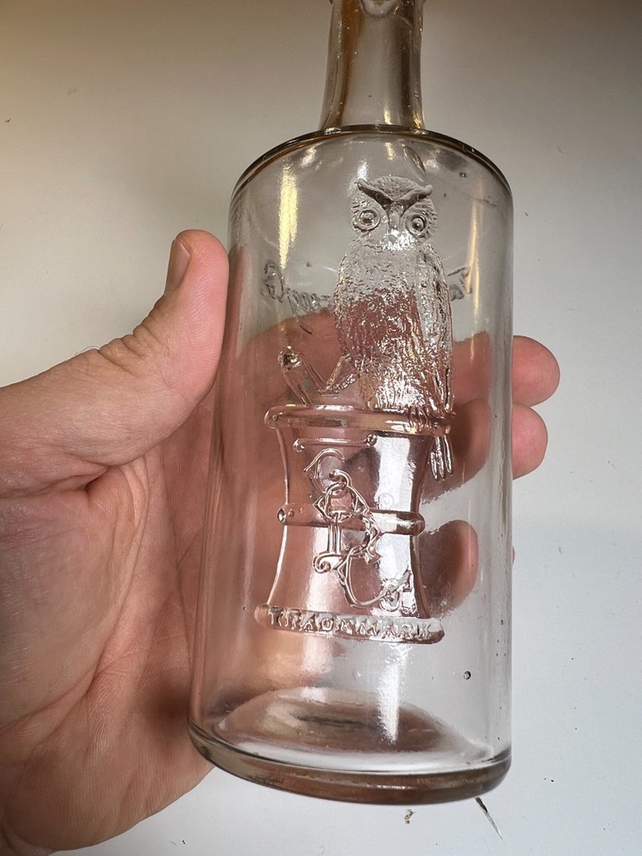 Owl Drug Co Bottle Embossed Owl Mortar Pestle Clear Sharp Embossing Pro ...