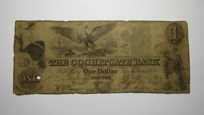 $1 1852 Boston Massachusetts MA Obsolete Currency Bank Note Bill ...