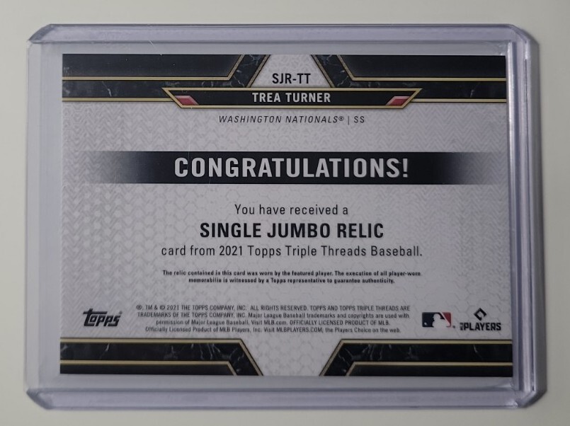 TREA TURNER PATCH /27 2021 TOPPS THREADS SINGLE JUMBO RELIC EMERALD # ...