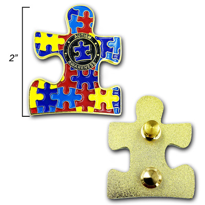 EE-019 Autism Puzzle Piece Pins with dual pin posts and deluxe pin ...