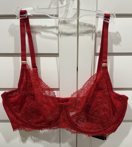Lauren Ralph Lauren Ruby Red Full Coverage Sheer Lace Underwire Bra Sz ...