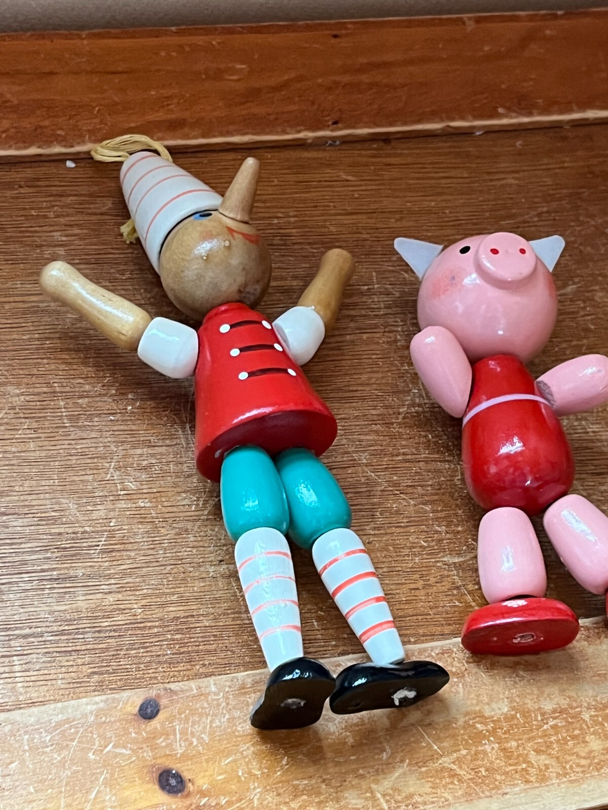 Vintage Lot of Painted Wood Pink Pig & Russian Pinocchio Jointed ...