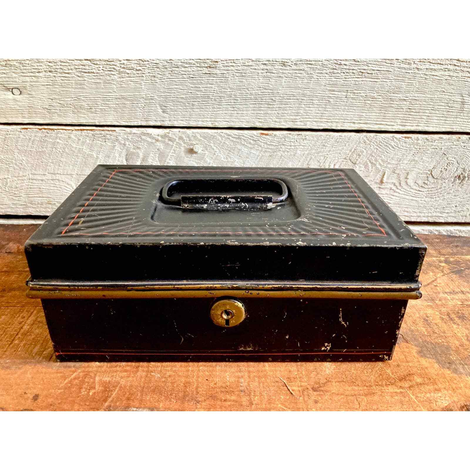 Antique 1800s metal cash bankers box handle lock no key jewelry box | eBay