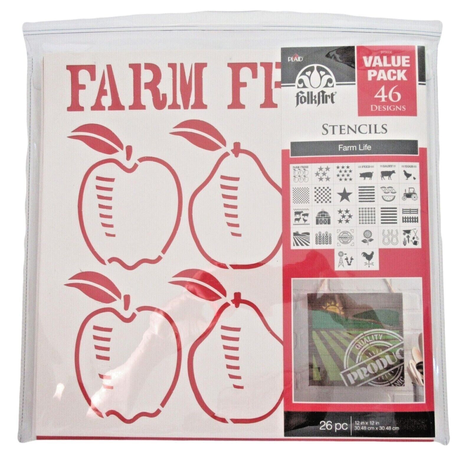 Plaid FolkArt Stencils Farm Life Value Pack 26 Pc 46 Designs 12 x 12 ...