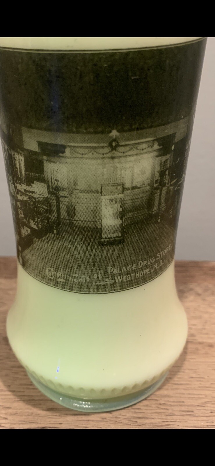 Uranium Vaseline Custard Vase Advertising Palace drug Store W hope ...