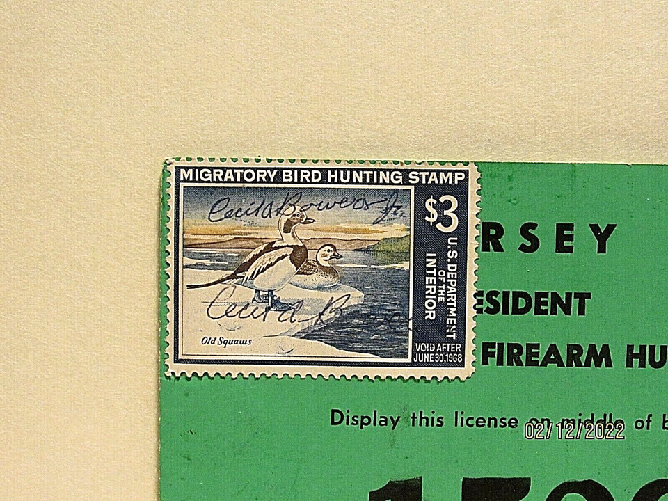 N.J. Resident Hunting License With Migratory Bird Stamp - Vintage Circa ...