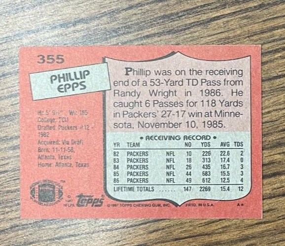 1987 Topps Card # 355 Phillip Epps - Green Bay Packers | eBay